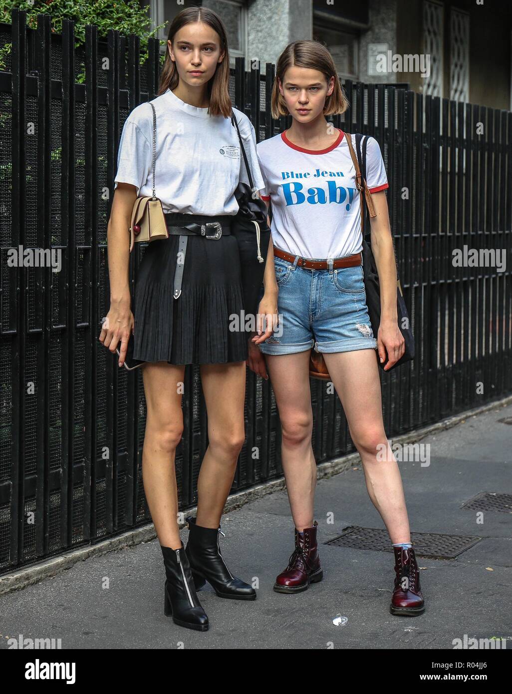 MILAN, Italy- September 19 2018: Models Josephine Adam and Jessica ...