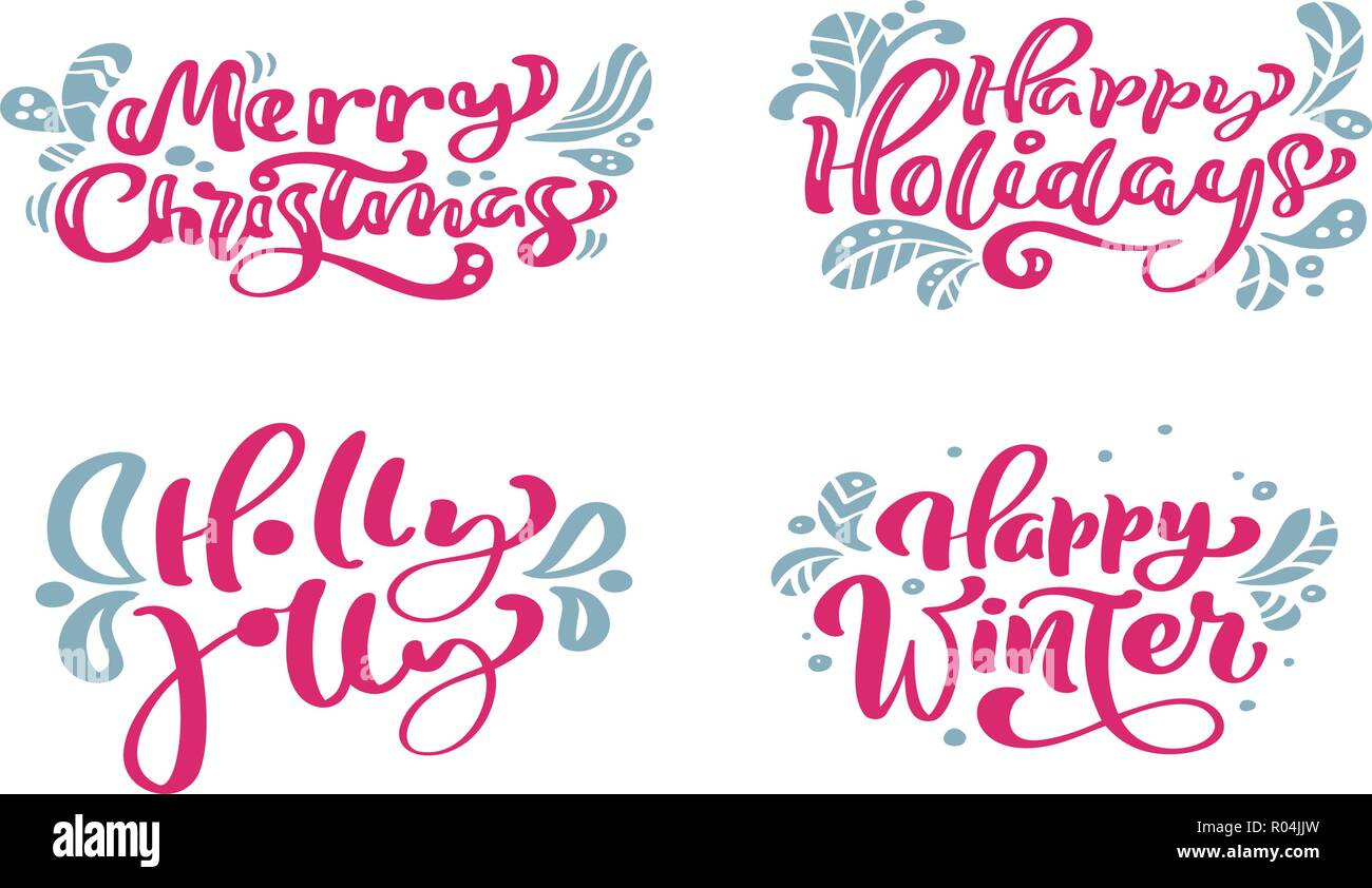 Set vector text Calligraphic Lettering Merry Christmas design card ...