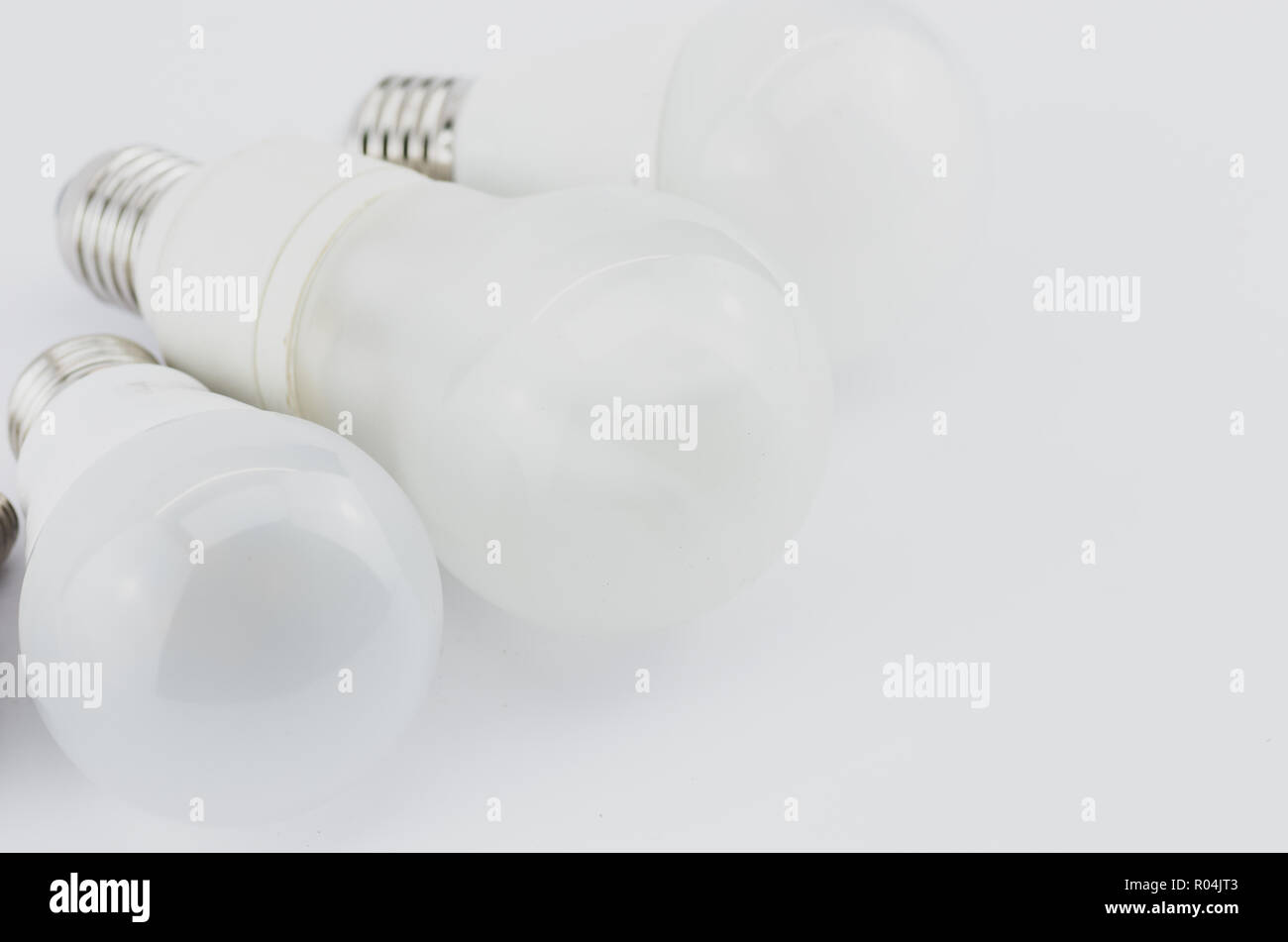 low power energy savings led bulbs on a white surface Stock Photo - Alamy