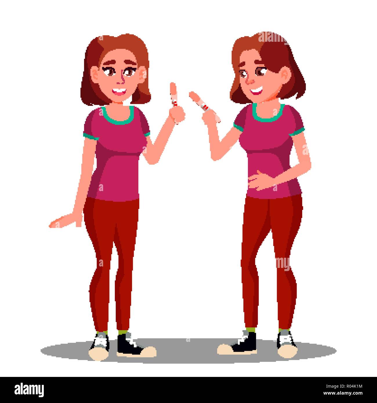 Young Happy Girl Holding A Positive Pregnancy Test Vector Isolated 4812