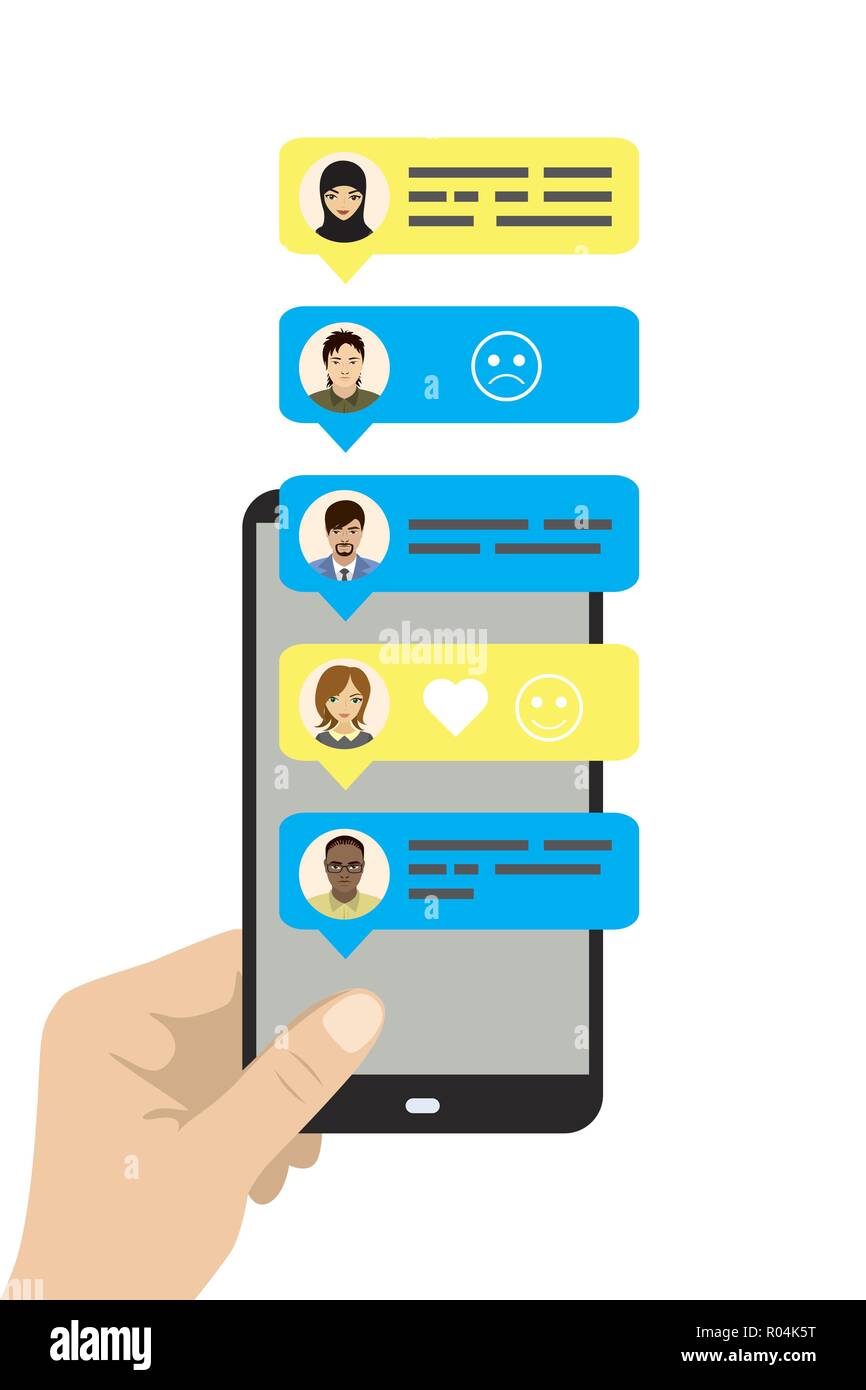 Mobile chatting flat design concept,isolated on whie background,cartoon ...