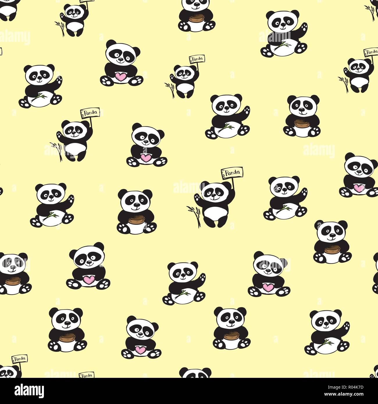Seamless pattern with cute panda bear,hand drawn vector illustration ...