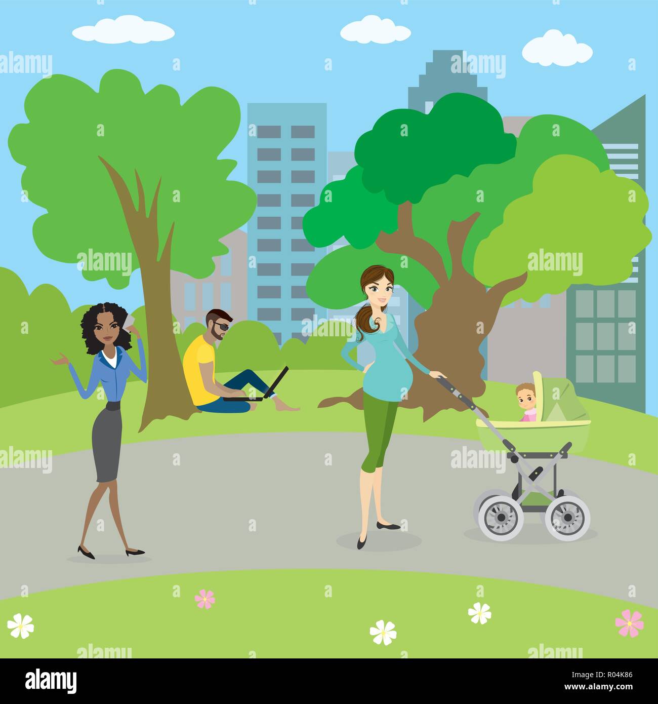 Different people in park,cartoon vector illustration Stock Vector Image ...