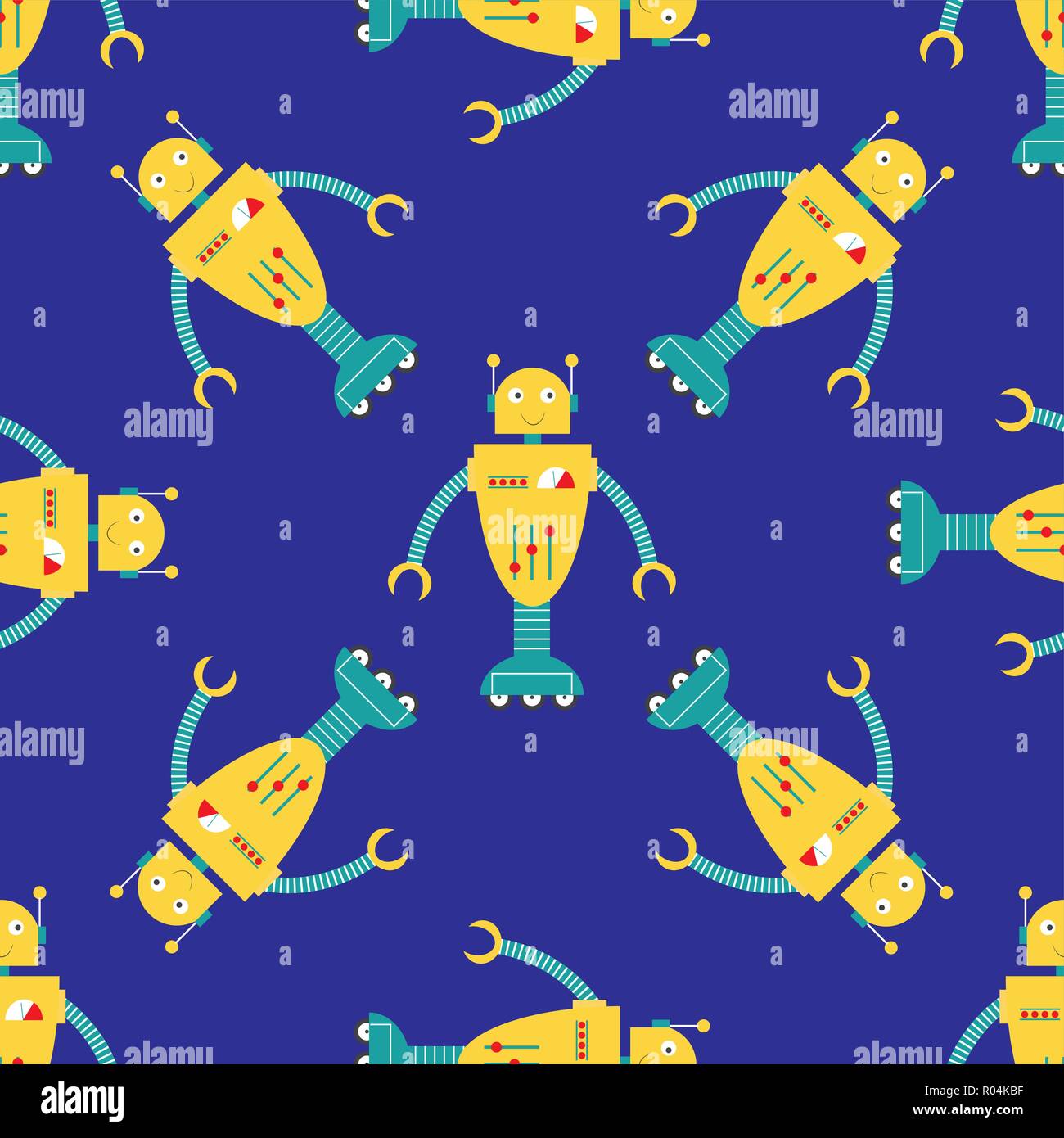 seamless pattern background with cartoon robots, vector illustration ...