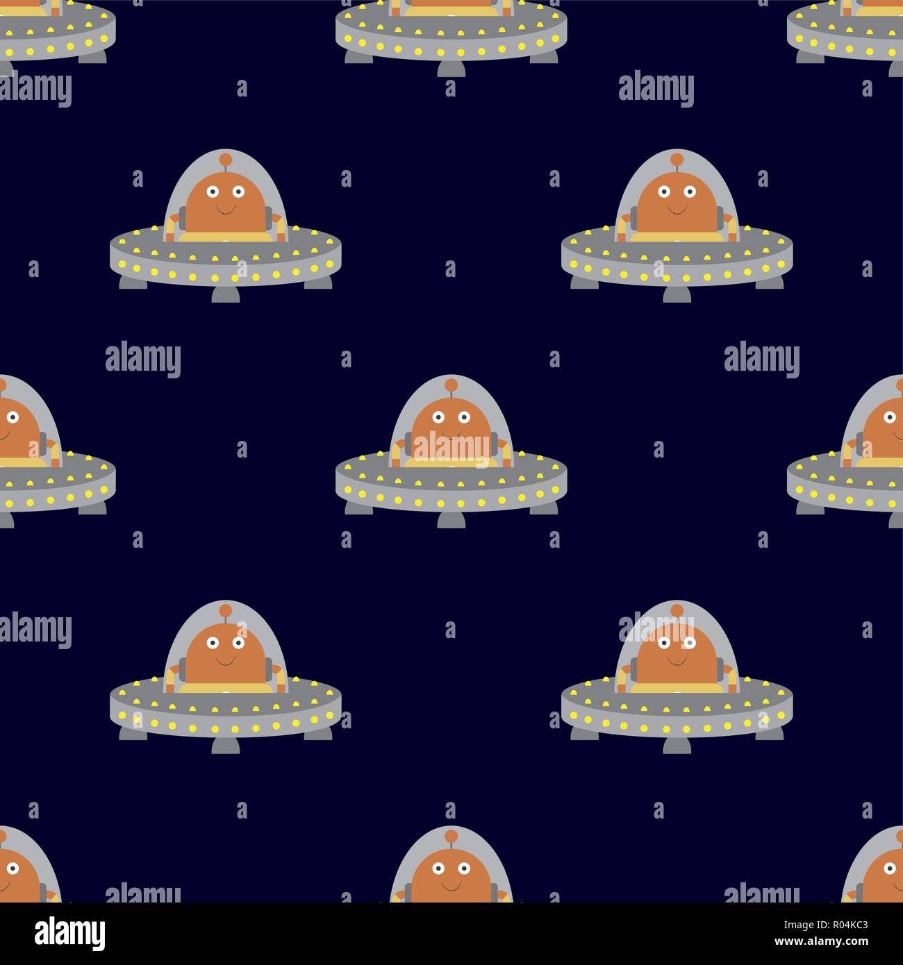 Robot or ufo in spaceship seamless pattern,funny cartoon vector ...