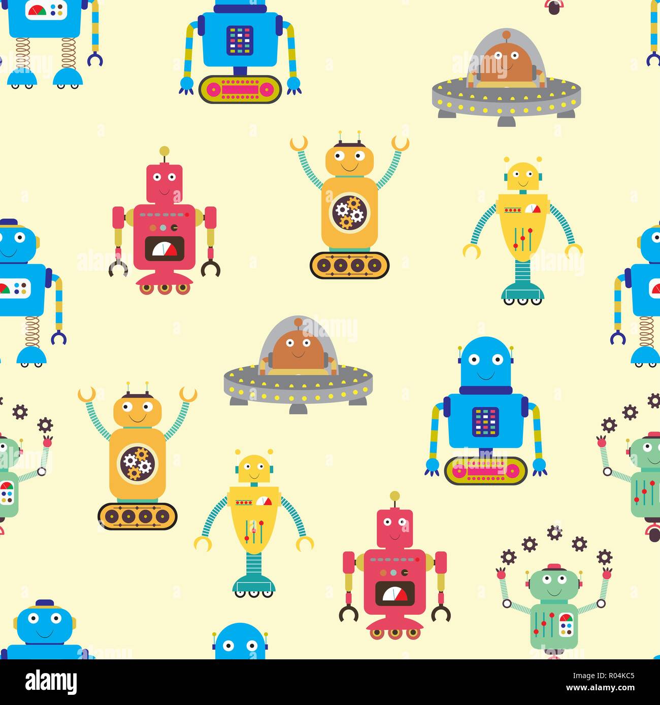 Seamless pattern with robots,funny cartoon vector illustration Stock ...
