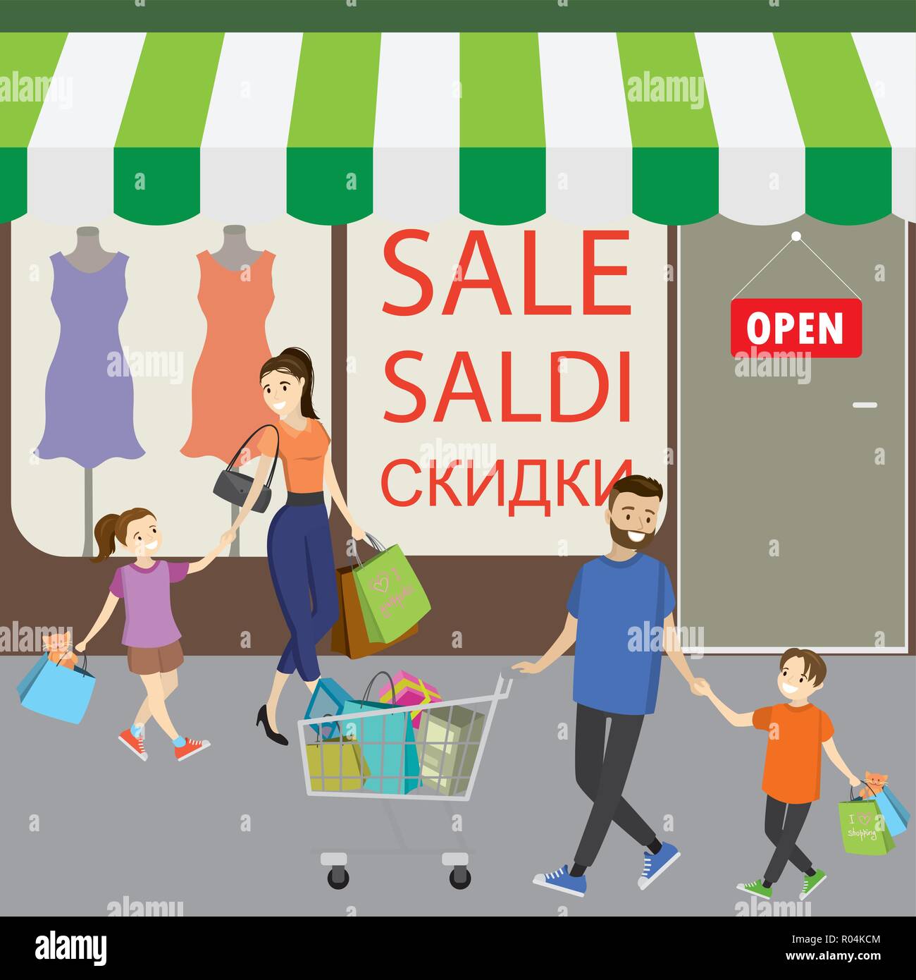 Shopping people with bags,cartoon vector illustration Stock Vector ...