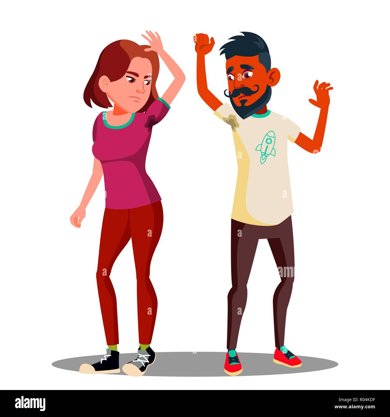 Confused Teenager Boy, Girl Looking At Sweaty Armpits On T-Shirt Vector ...