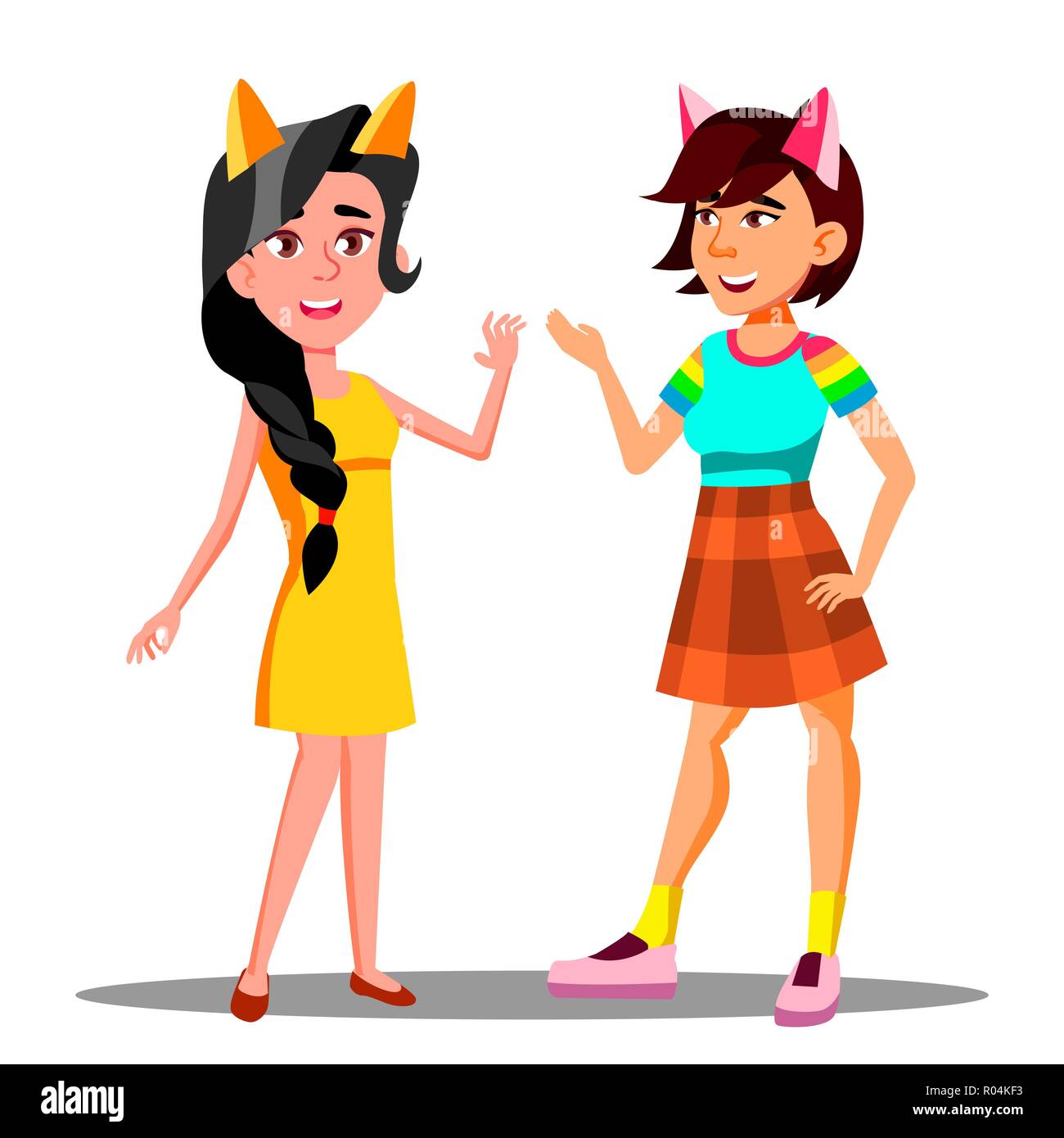 Cute Teen Girls With Cat Ears On Head Vector Isolated Illustration Stock Vector Image And Art Alamy