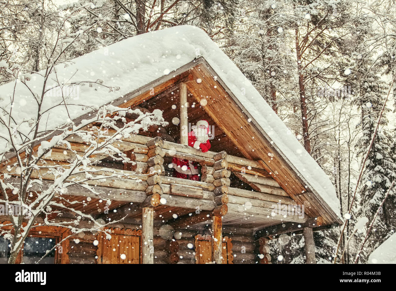 Home of Santa Claus at the North Pole. Real Santa Claus on the balcony ...