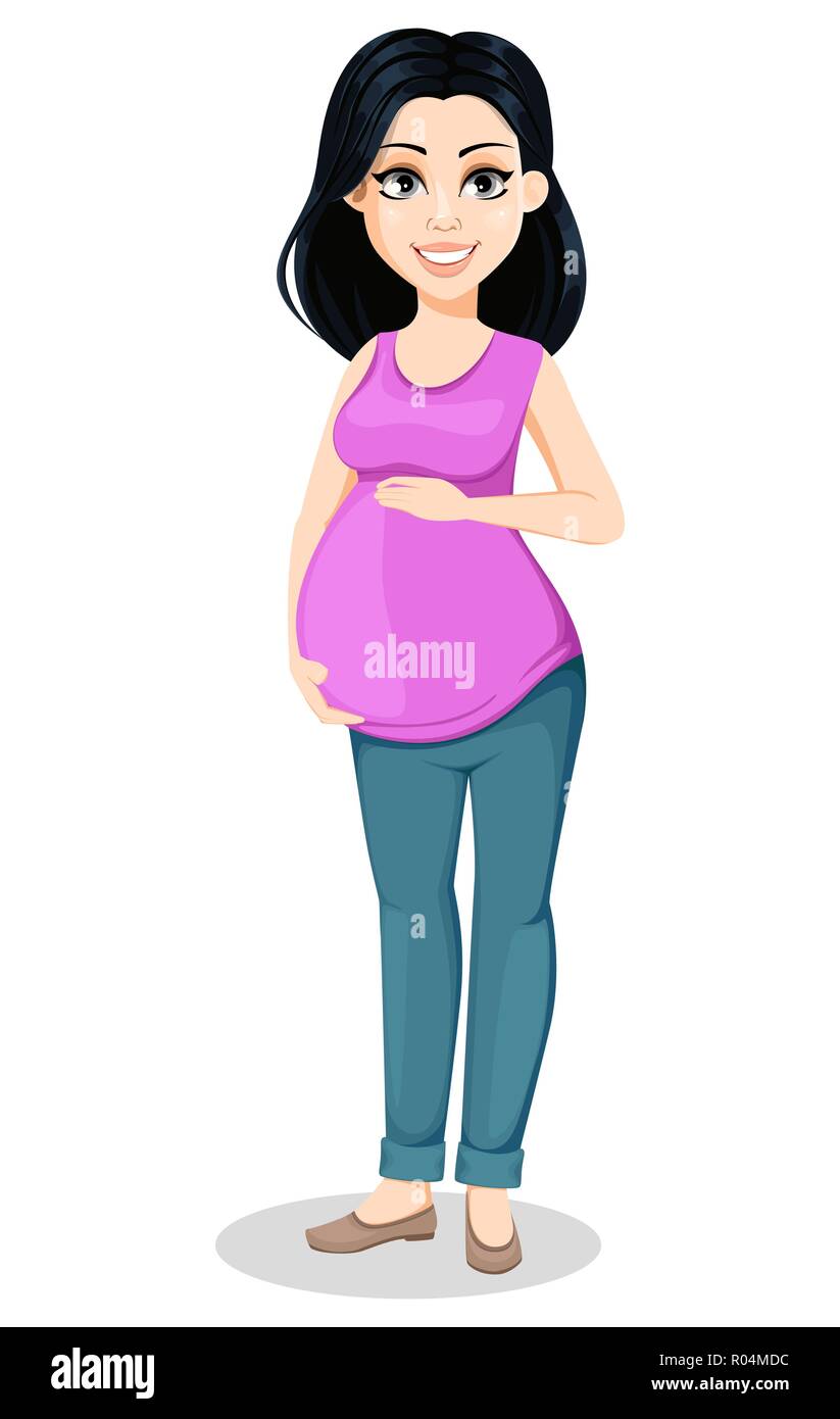 Pregnant woman. Beautiful lady prepares to be a mother. Cute cartoon ...
