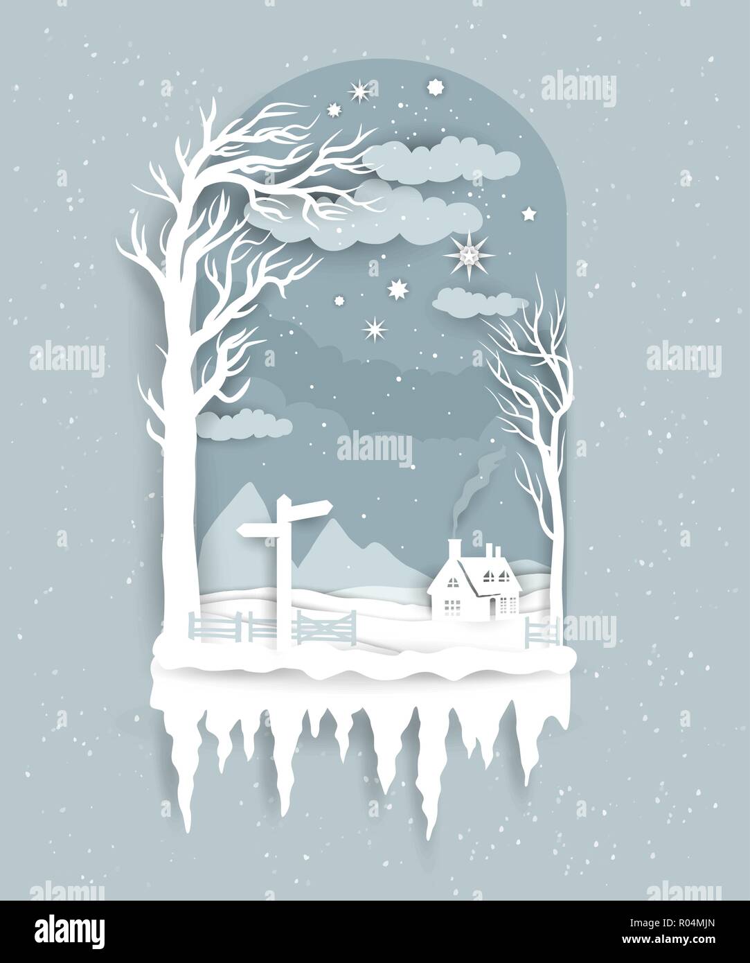 Winter night paper cut Stock Vector Image & Art - Alamy