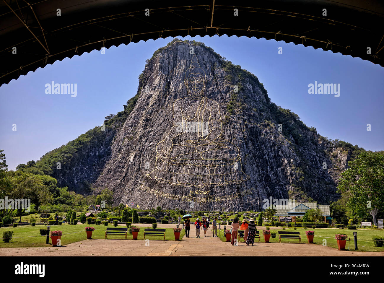 Sacred mountain with gold Buddha inlay at Khao Chee Chan Pattaya ...