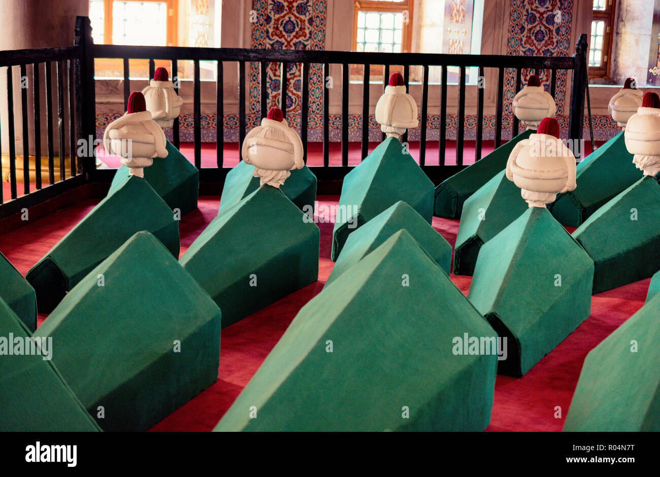 Rows of coffins in an ottoman turkish mausoleum tomb Stock Photo - Alamy