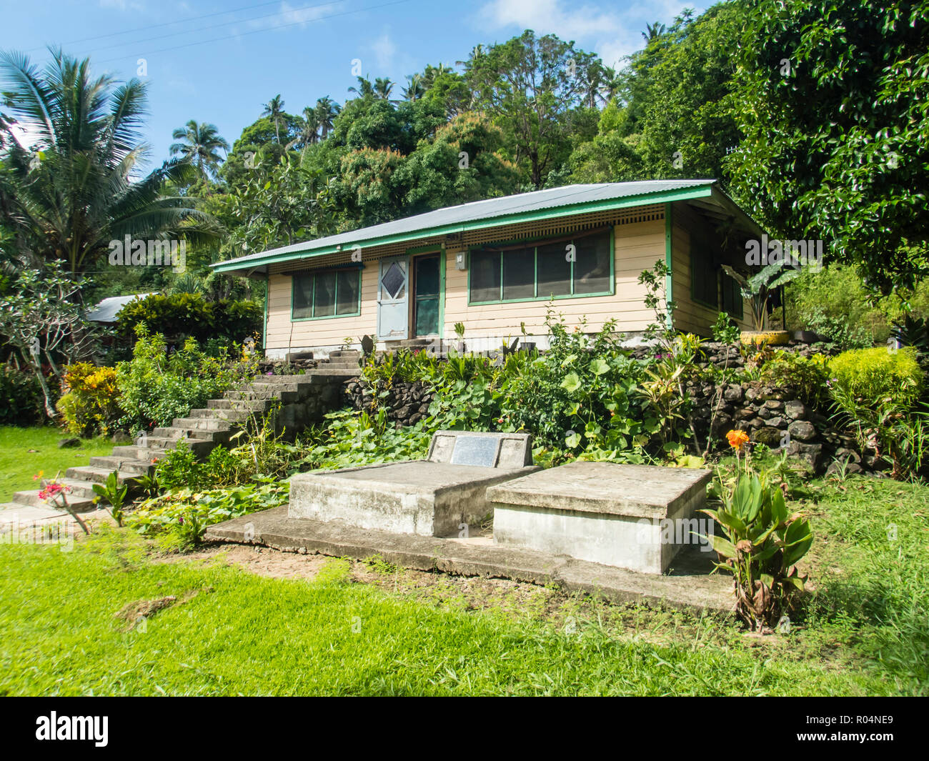 A family home in the town of Lufilufi on the island of Upolu, Samoa ...