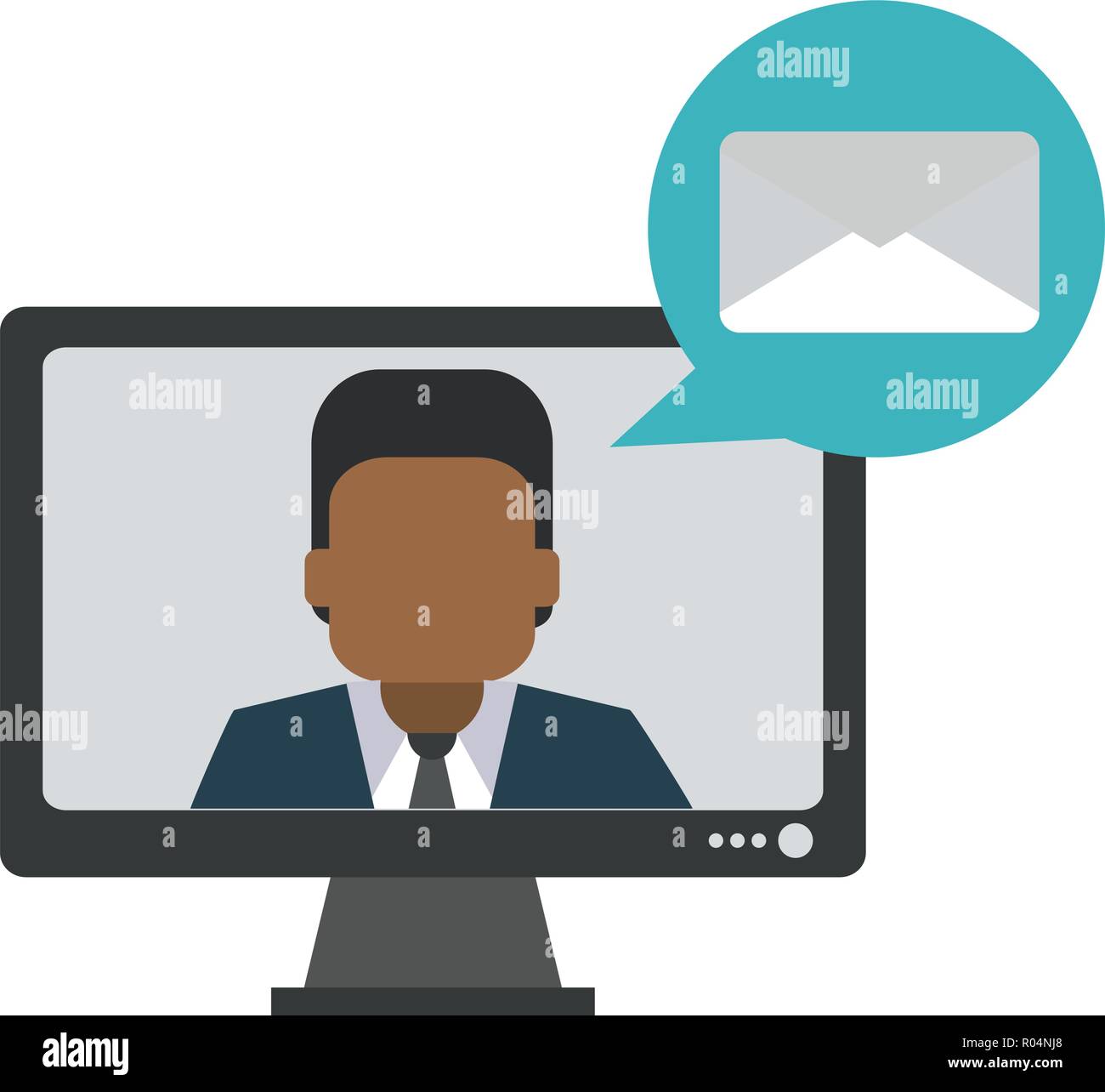 Businessman sending email on computer screen vector illustration ...