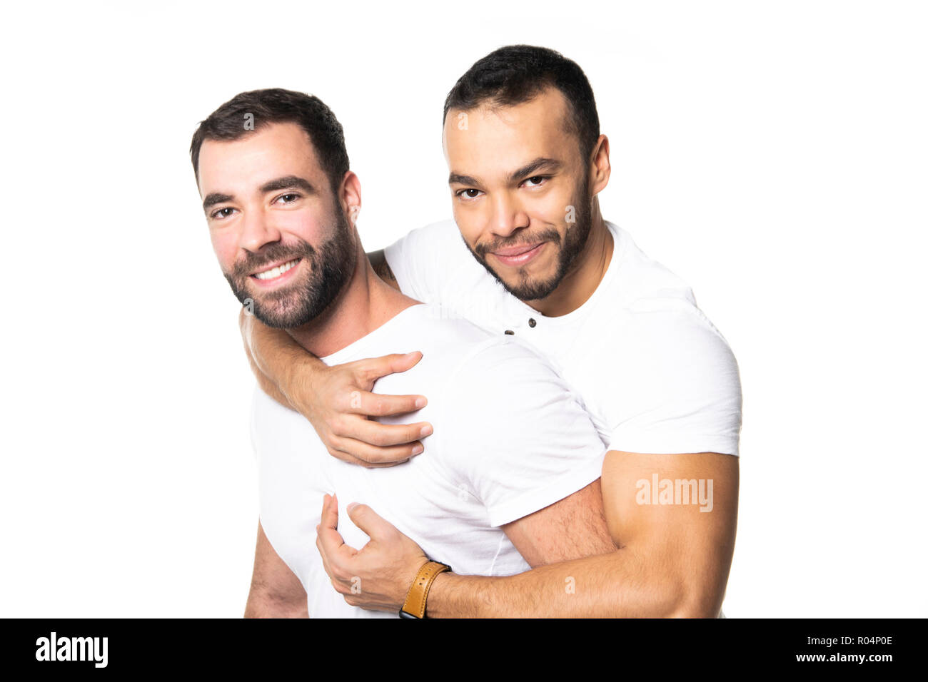 Young Homosexuals Gay Couple Love Each Other On A White Background