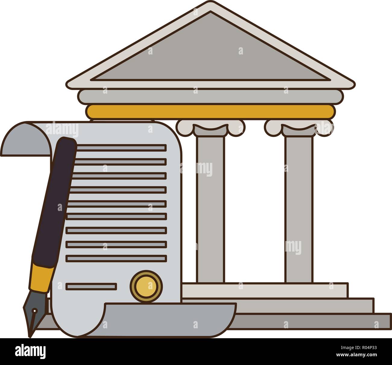 Justice and law building and constitution with pen vector illustration ...
