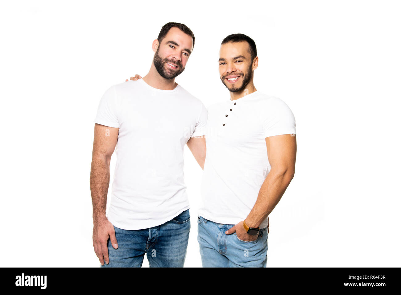 Young Homosexuals Gay Couple Love Each Other On A White Background