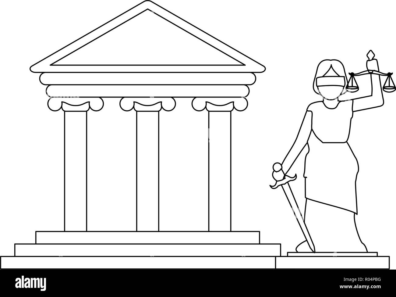 Justice and law building and lady statue vector illustration graphic ...