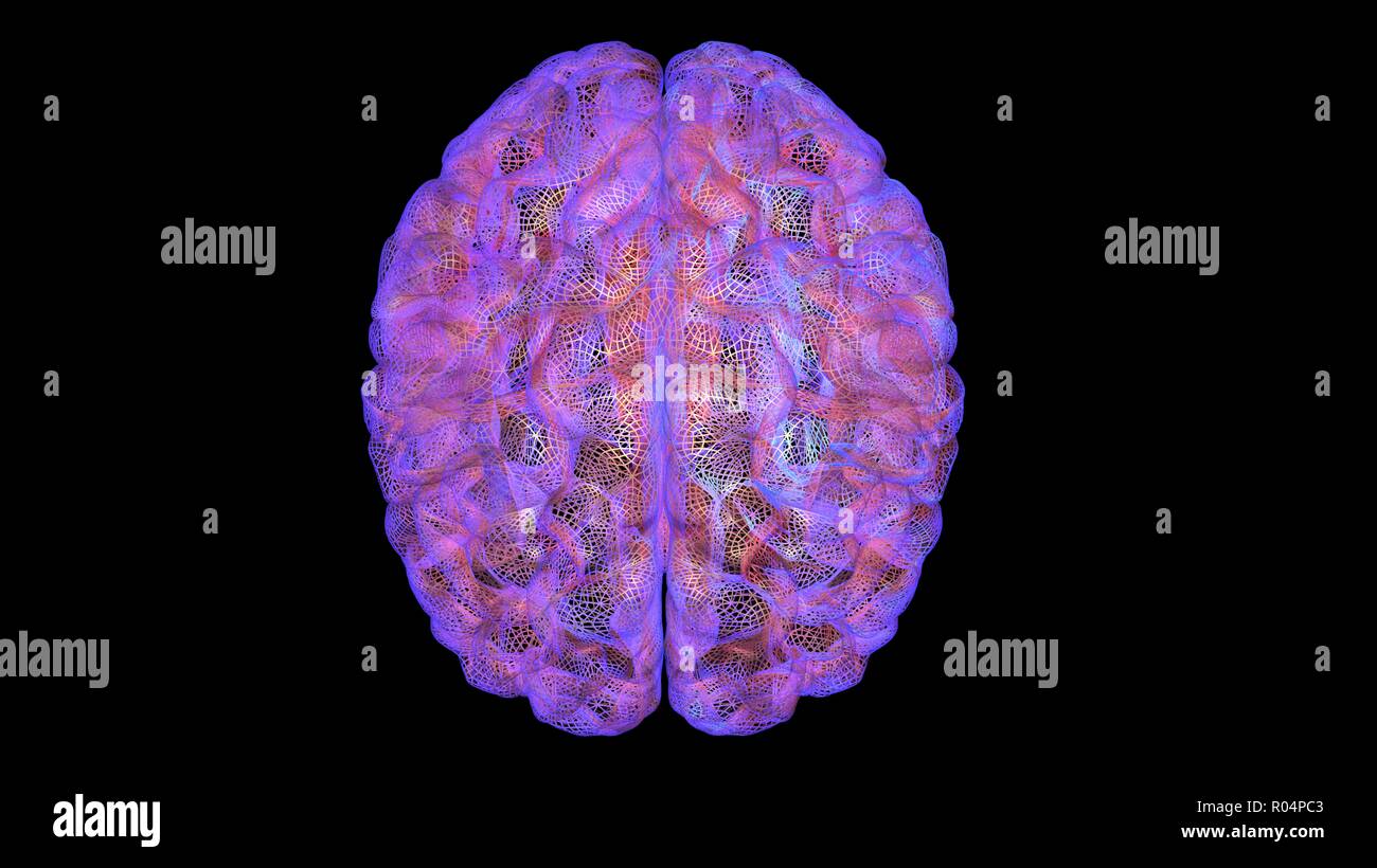 Glowing brain . 3d render wire frame model Stock Photo - Alamy