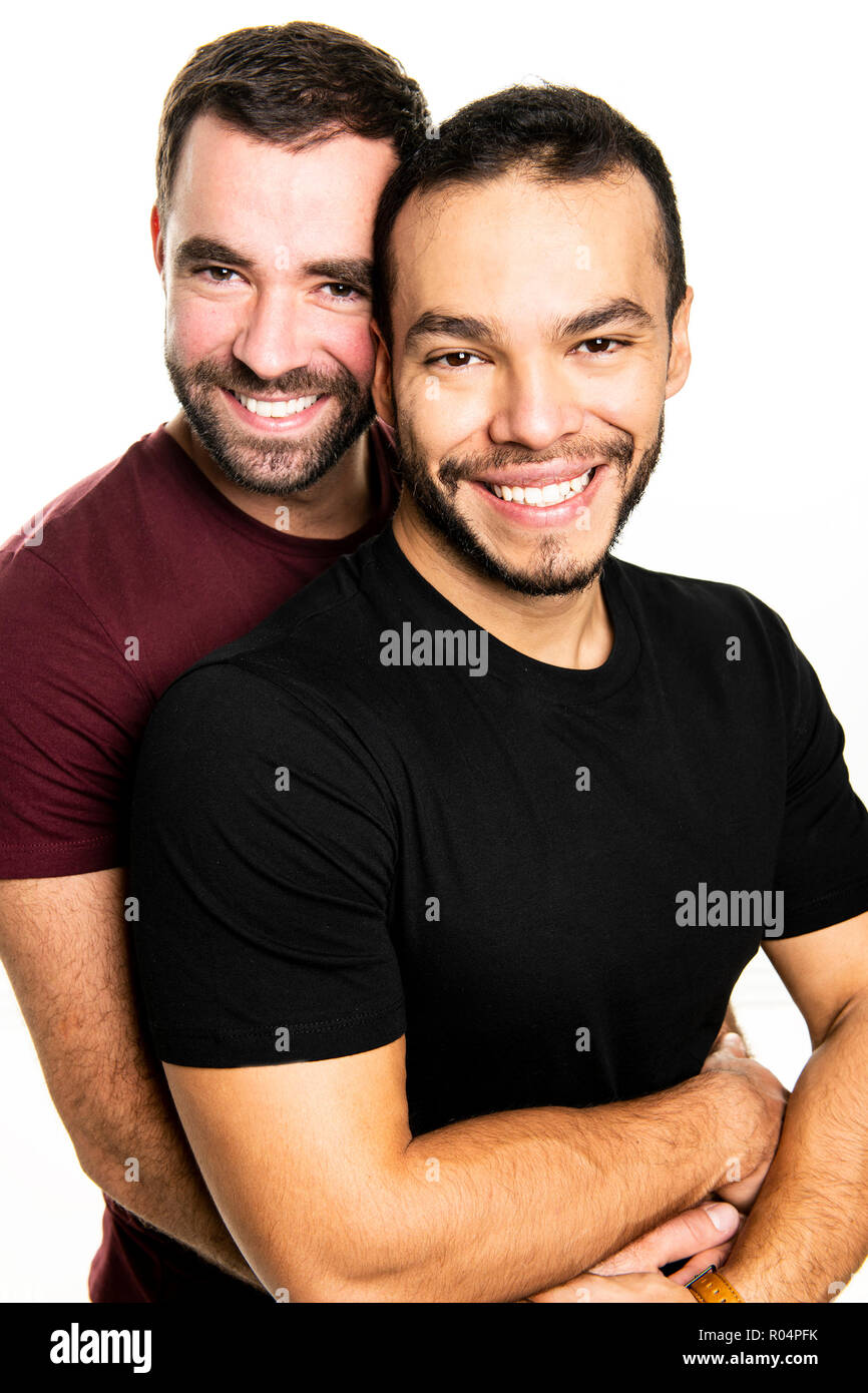 Young Homosexuals Gay Couple Love Each Other On A White Background