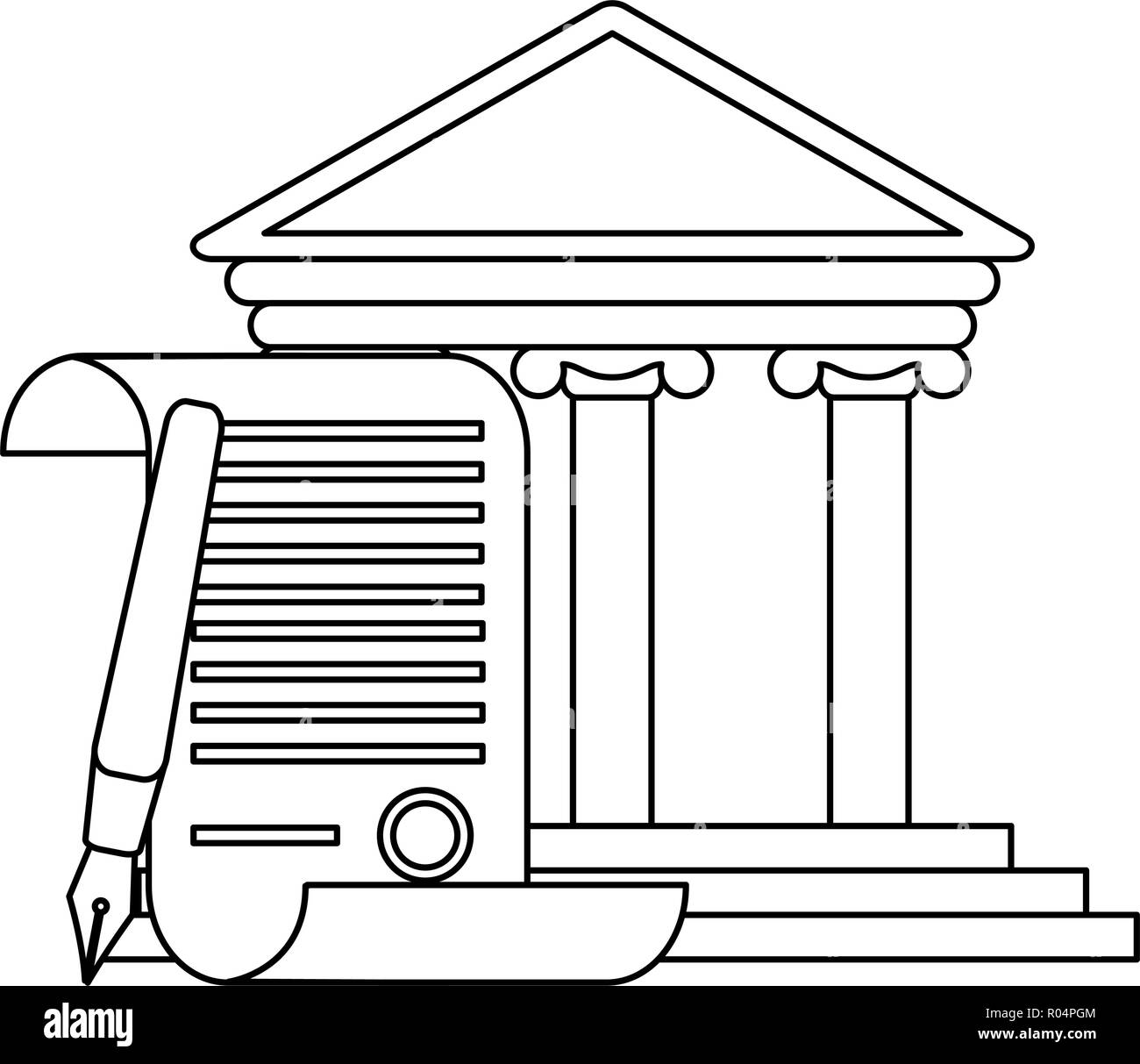 Justice and law building and constitution with pen vector illustration ...