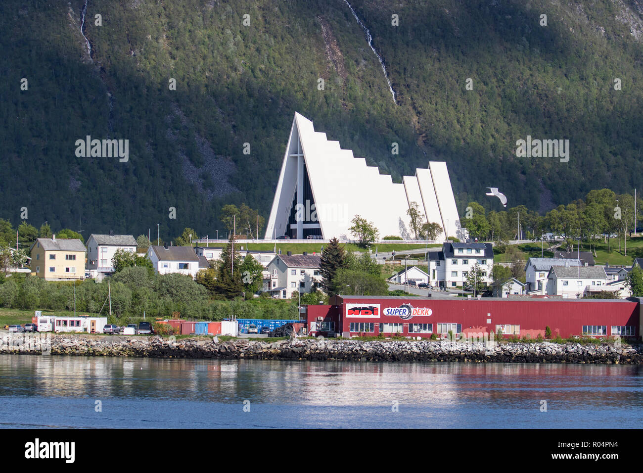 The Ice Cathedral as viewed from the harbor in Tromso, Norway ...