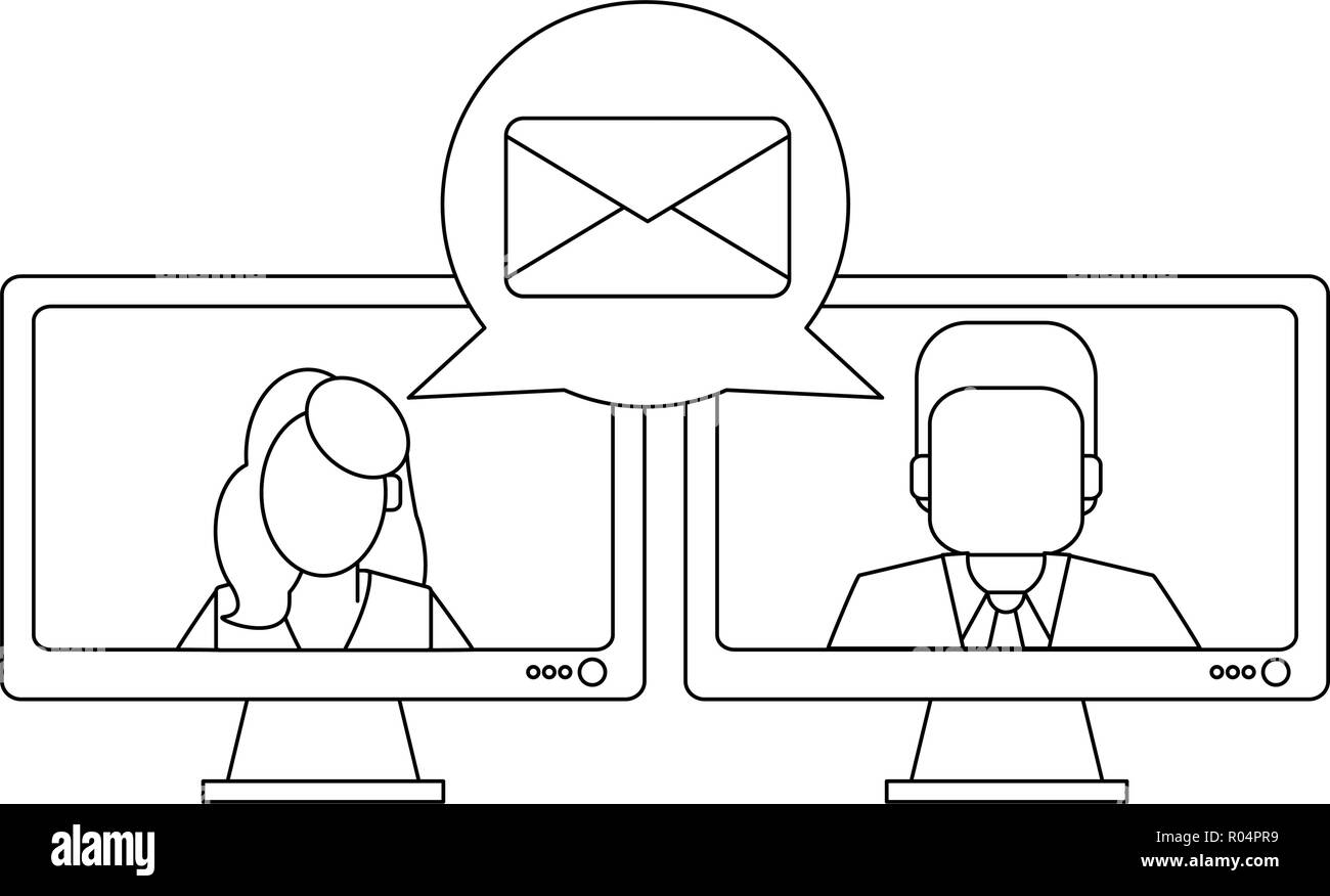 Business people sending email with computers vector illustration ...