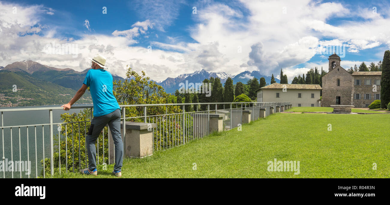 Panoramic of the medieval Piona Abbey (Abbazia Priorato di Piona) on ...