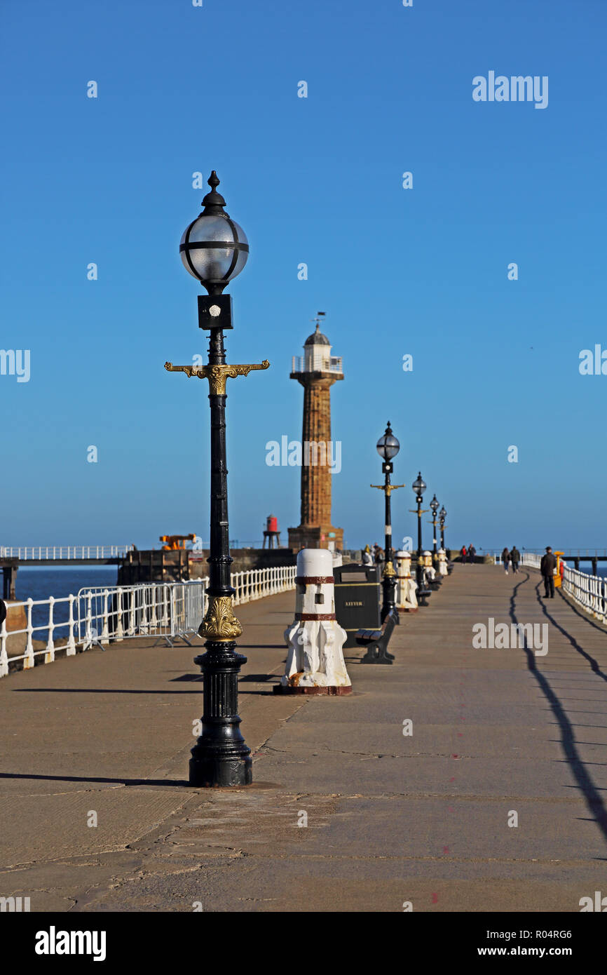 A view of the North Sea from the harbour wall at Whitby, North ...