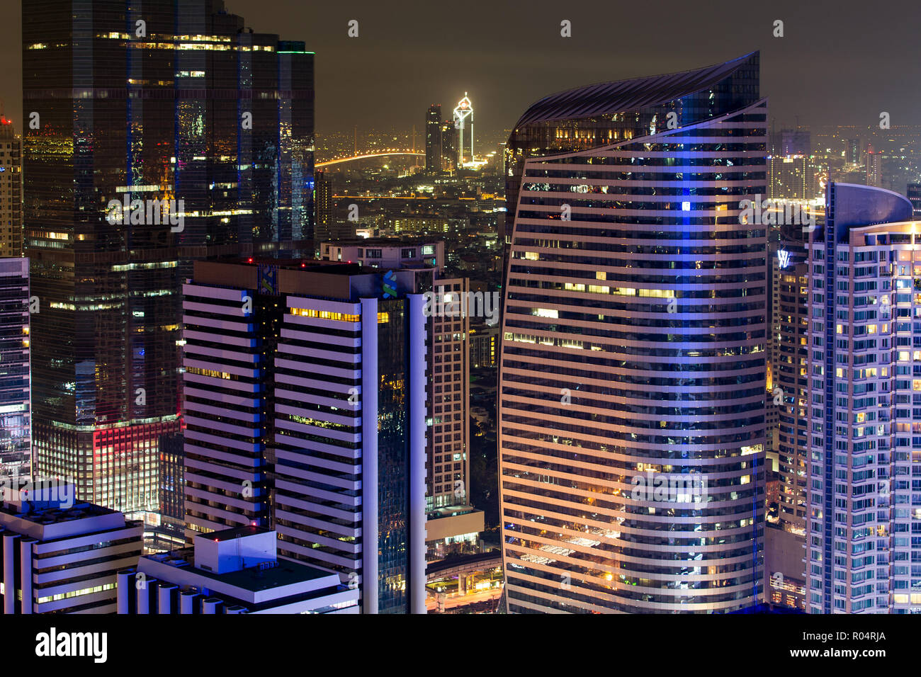 Bangkok modern buildings by night, Thailand Stock Photo - Alamy