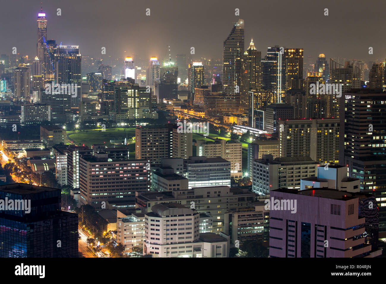 Bangkok modern buildings by night, Thailand Stock Photo - Alamy