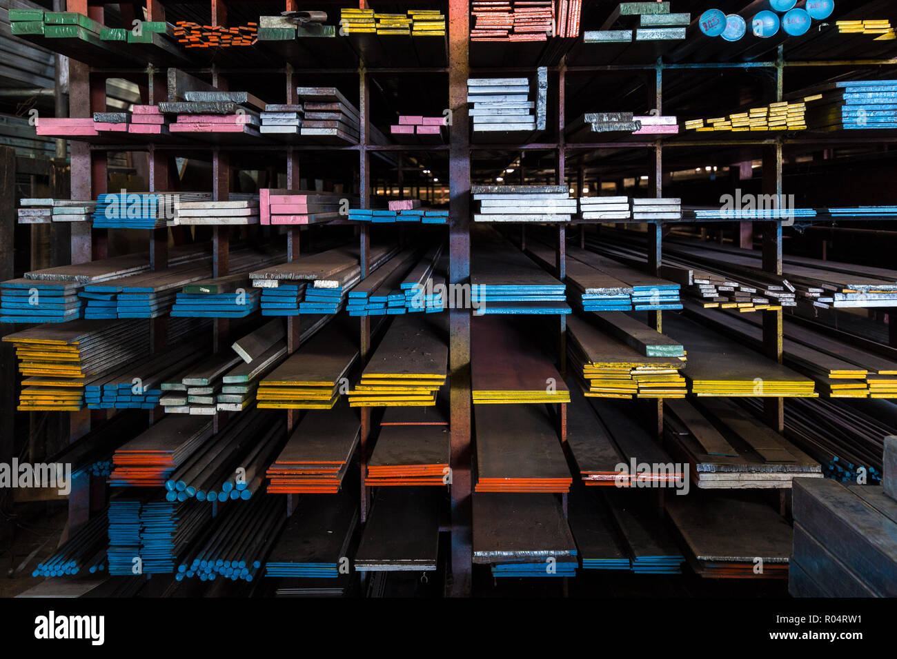 Shelves in DIY store displaying metallic parts for construction Stock ...