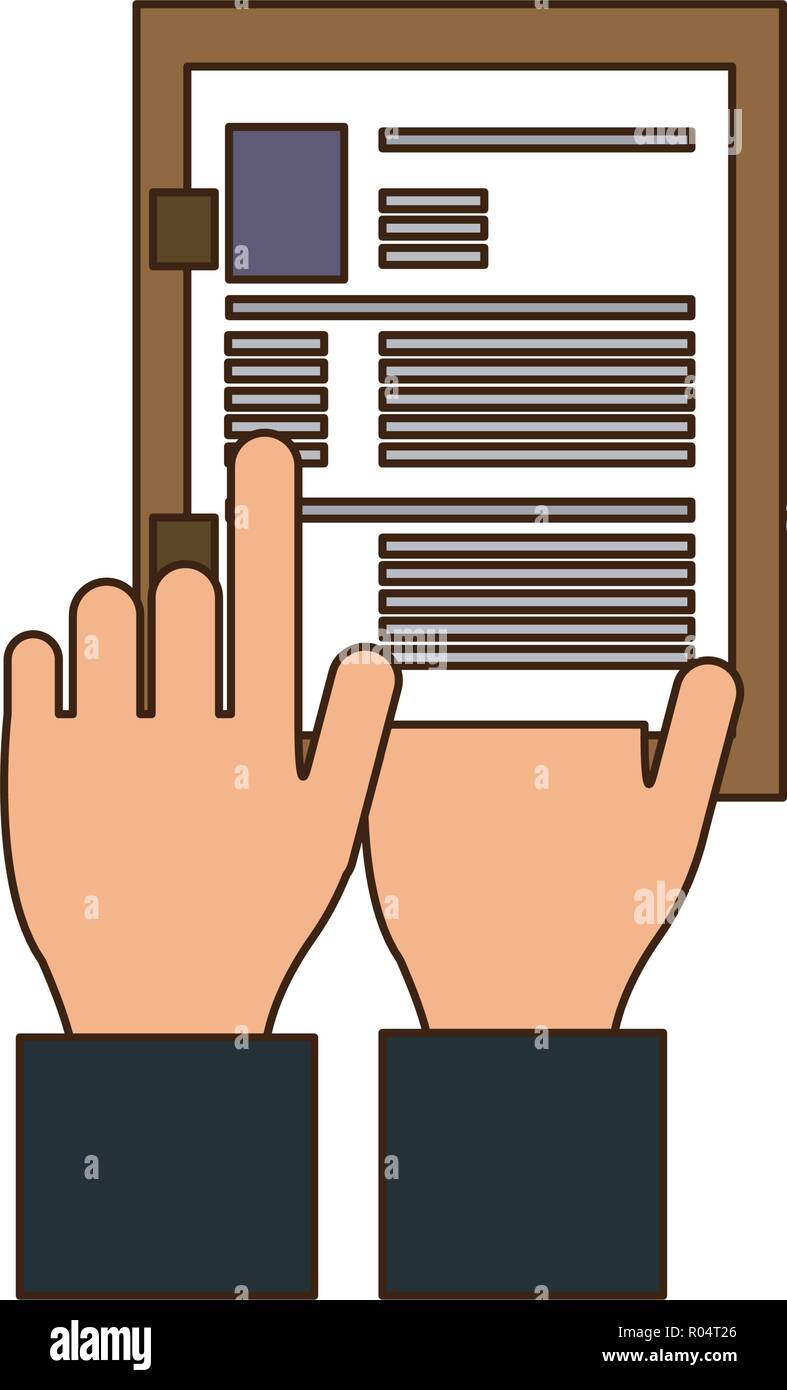 Businessman hands checking documents on clipboard vector illustration ...