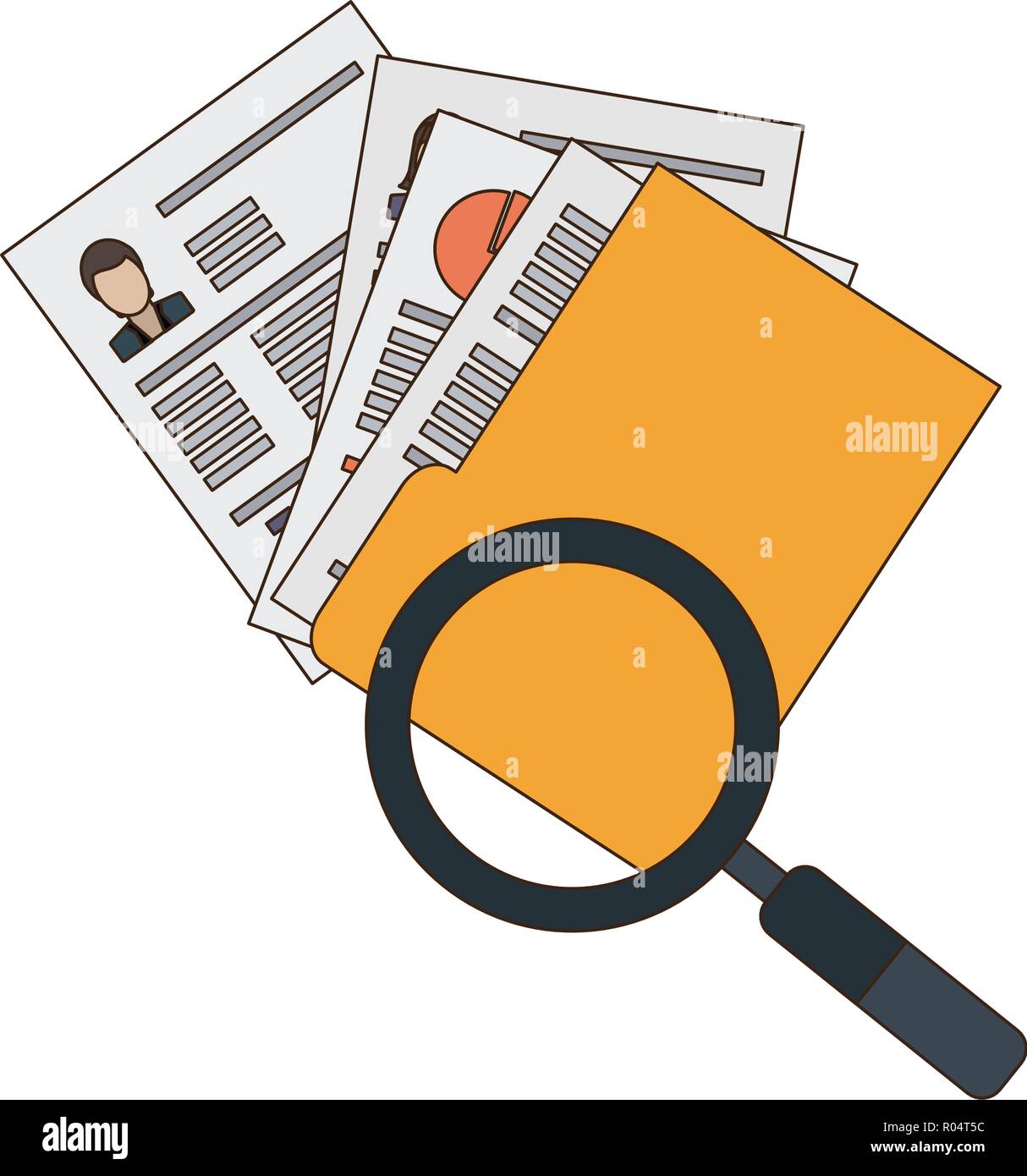 Curriculum vitae and documents in folder with magnifying glass vector ...