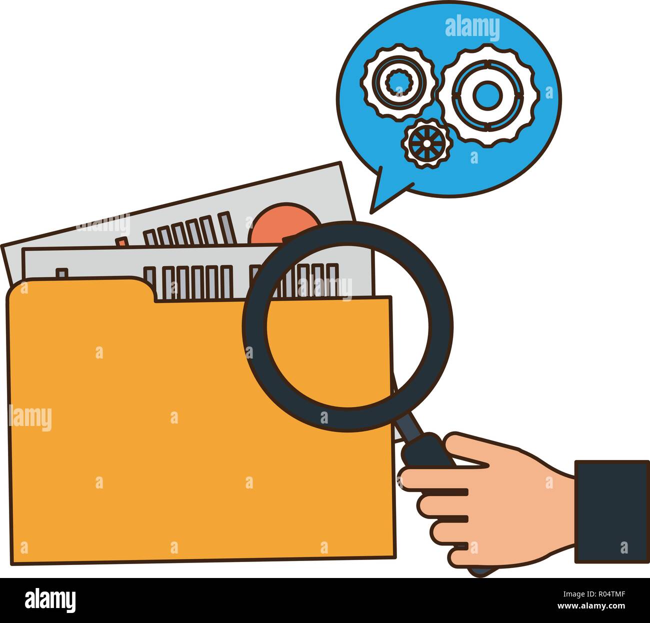 Hand with magnifying glass checking folder vector illustration graphic ...