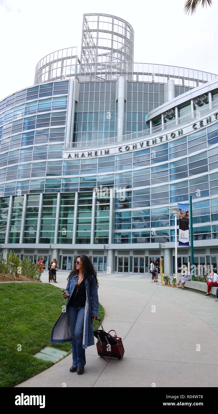 Conference attendees enjoy their break outside at the Anaheim ...