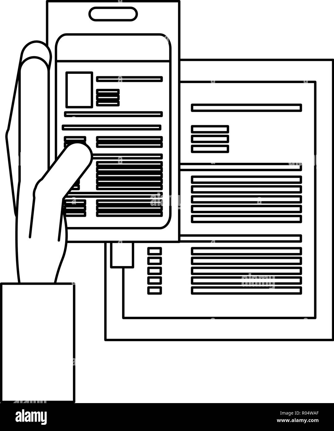 Hand using smartphone for business checking vector illustration graphic ...