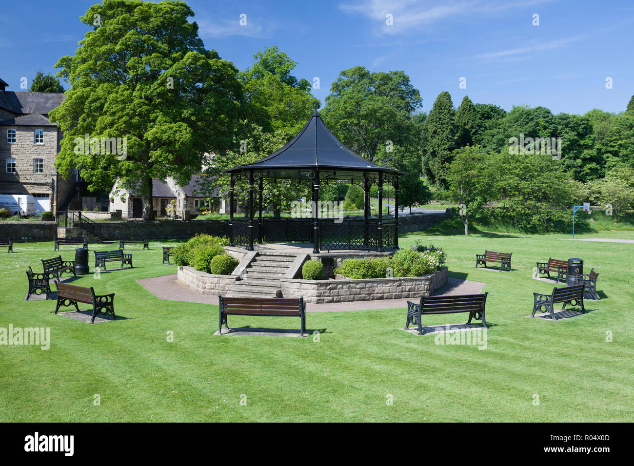 Summer view of the bandstand at Pateley Bridge Recreation Ground ...