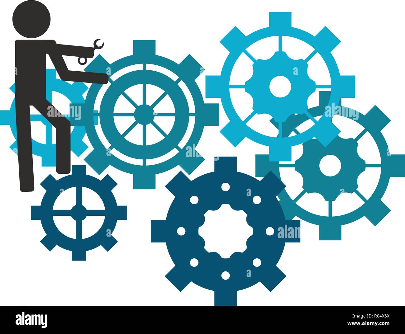 Man pulling gears pictogram isolated vector illustration graphic design ...