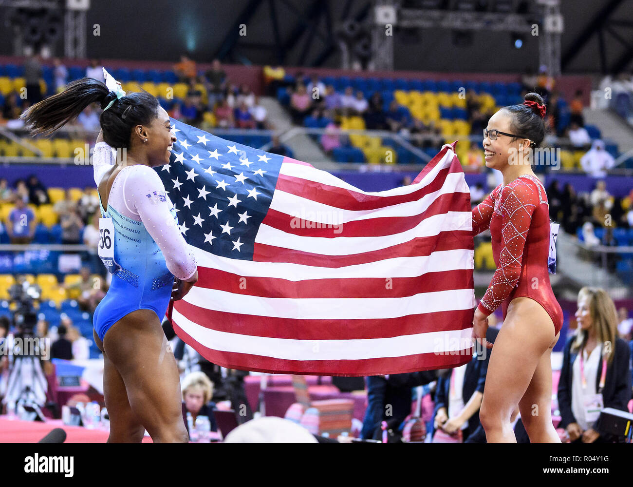 Doha, Qatar. 01st Nov, 2018. Simone Biles (USA) and Morgan Hurd (USA ...