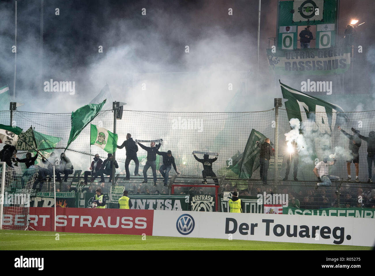 Luebeck, Deutschland. 31st Oct, 2018. Bremen fans in their own block ...