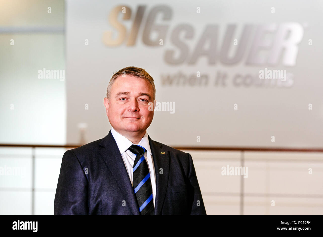 02 November 2018, Schleswig-Holstein, Eckernförde: Sig Sauer managing ...