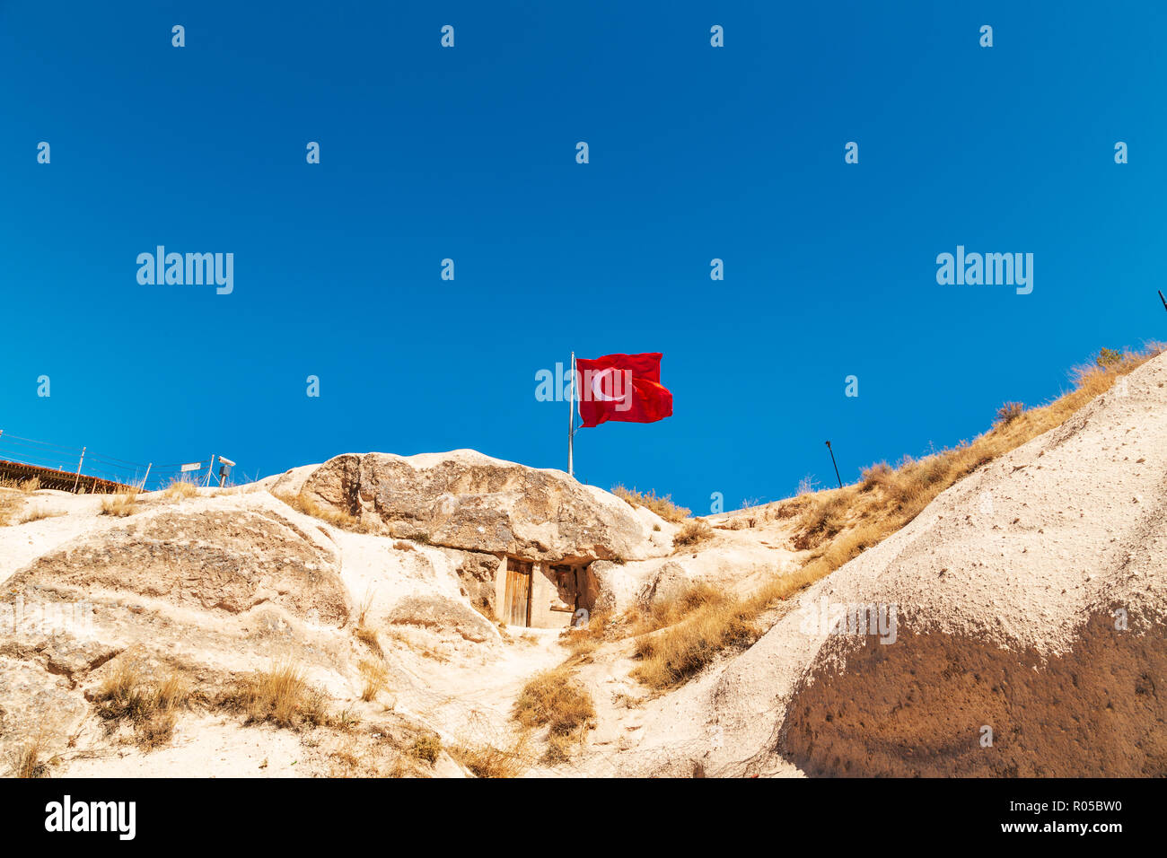 Turkish flag at sunset point in Cappadocia. Central Turkey Stock Photo ...