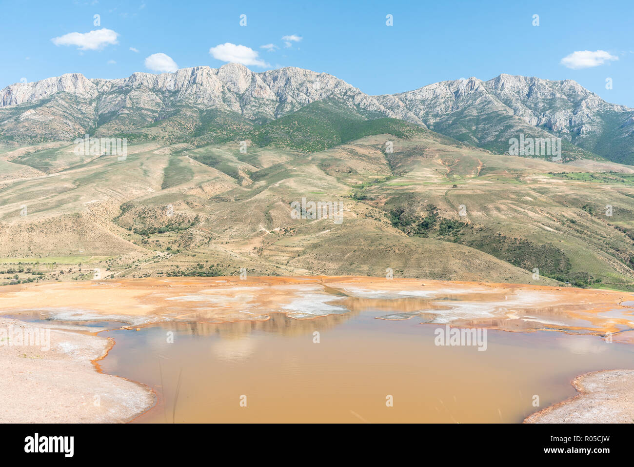 Travertine terrace at sunset near Orost, one of the rare pure ...