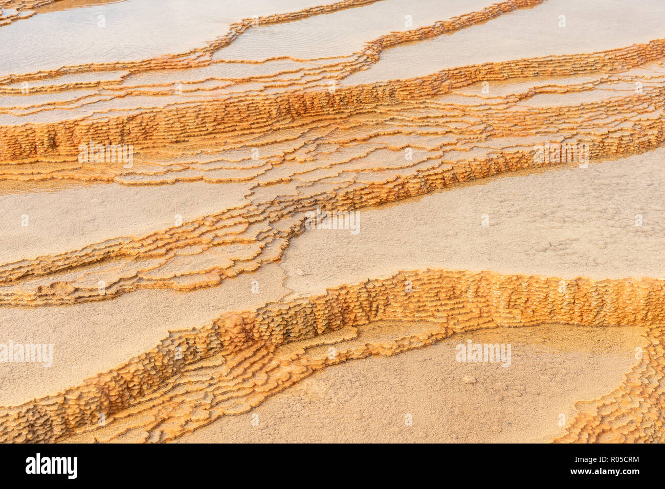 Travertine terrace at sunset near Orost, one of the rare pure ...