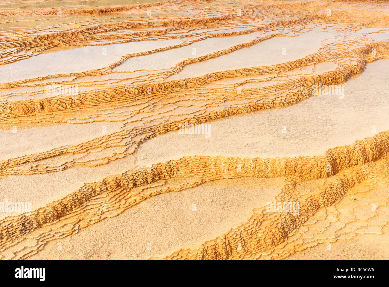 Travertine terrace at sunset near Orost, one of the rare pure ...