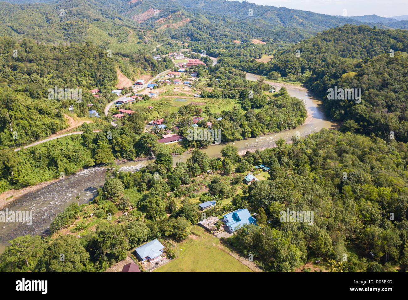 Rural village in Kiulu Sabah Malaysia Borneo with nature river and ...