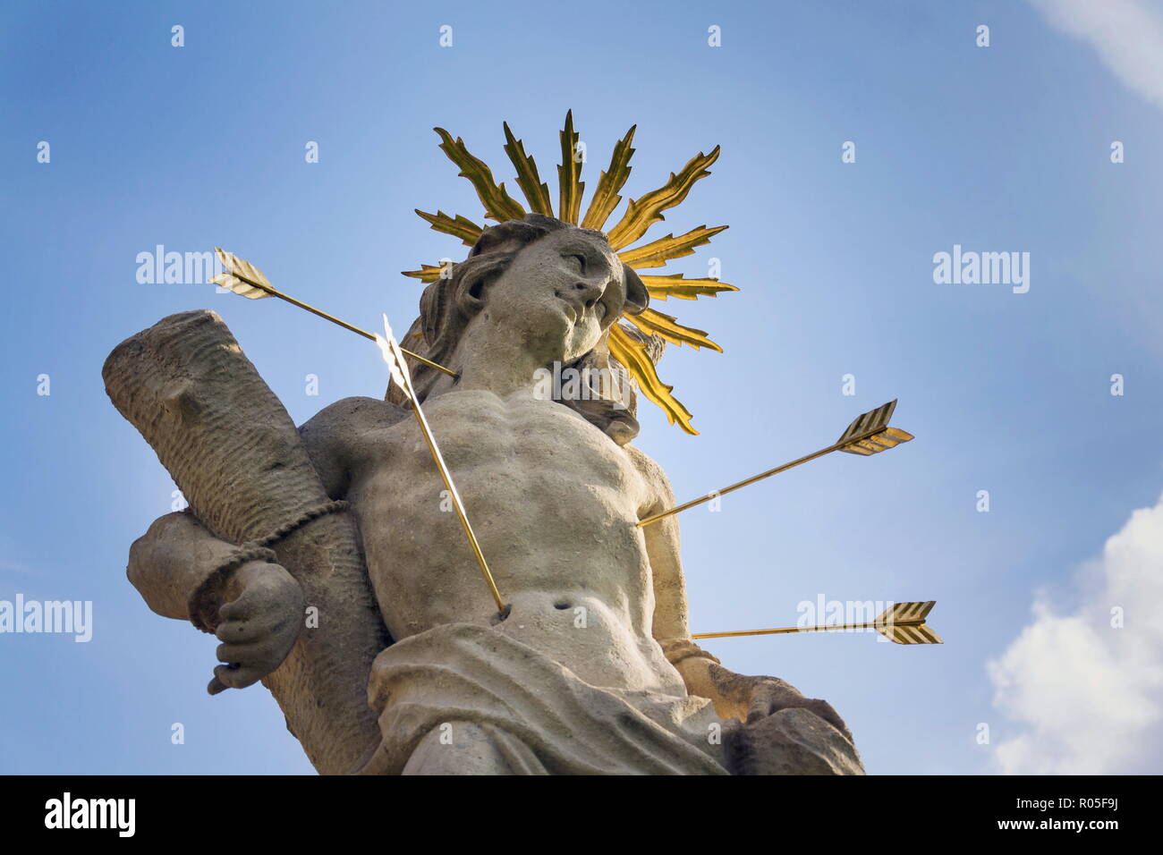 Saint Sebastian shot with arrows martyr statue, Marian plague column of ...